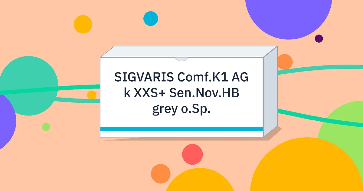 Symbolbild: Packung mit der Aufschrift SIGVARIS Comf.K1 AG k XXS+ Sen.Nov.HB grey o.Sp. (PZN 17100556) – Verfügbarkeit und Bezug in Apotheken in Frankfurt am Main