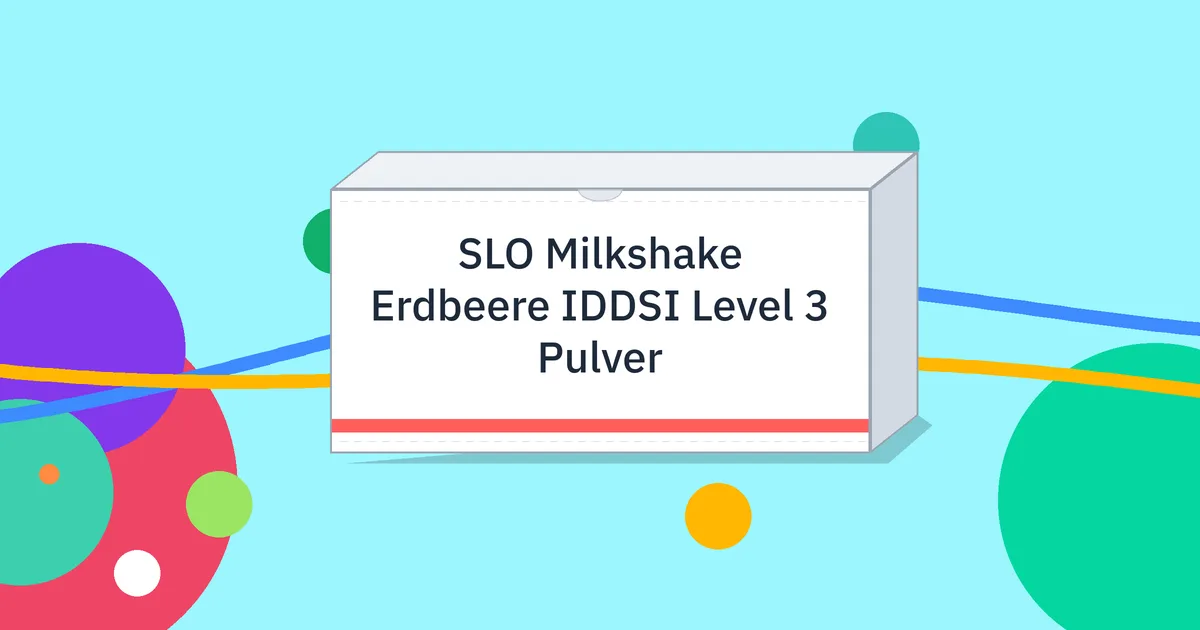 Symbolbild: Packung mit der Aufschrift SLO Milkshake Erdbeere IDDSI Level 3 Pulver (PZN 19547356) – Verfügbarkeit und Bezug in Apotheken in Frankfurt am Main