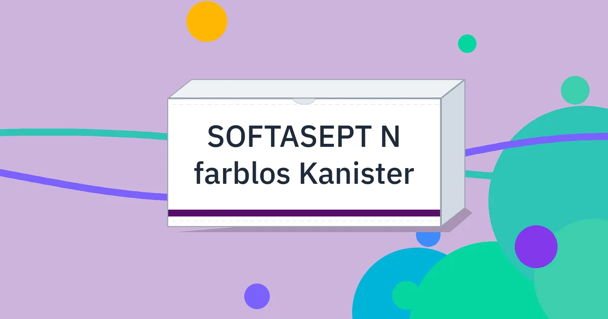 Symbolbild: Packung mit der Aufschrift SOFTASEPT N farblos Kanister (PZN 04345078) – Verfügbarkeit und Bezug in Apotheken in Frankfurt am Main