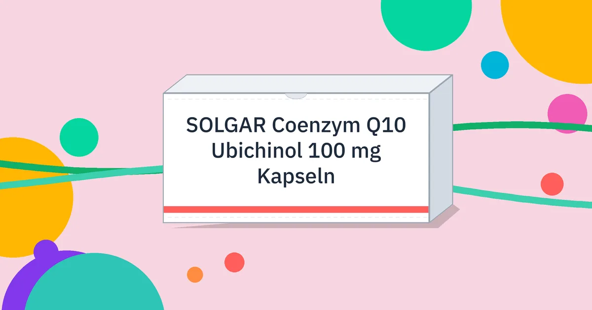 Symbolbild: Packung mit der Aufschrift SOLGAR Coenzym Q10 Ubichinol 100 mg Kapseln (PZN 18814631) – Verfügbarkeit und Bezug in Apotheken in Frankfurt am Main