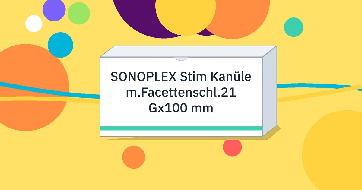 Symbolbild: Packung mit der Aufschrift SONOPLEX Stim Kanüle m.Facettenschl.21 Gx100 mm (PZN 03943699) – Verfügbarkeit und Bezug in Apotheken in Frankfurt am Main