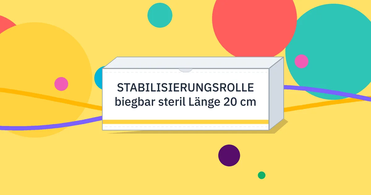 Symbolbild: Packung mit der Aufschrift STABILISIERUNGSROLLE biegbar steril Länge 20 cm (PZN 08545242) – Verfügbarkeit und Bezug in Apotheken in Frankfurt am Main