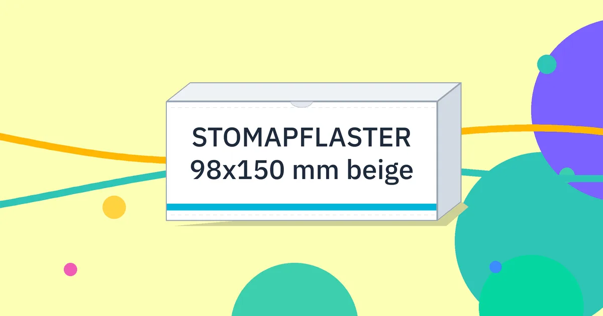 Symbolbild: Packung mit der Aufschrift STOMAPFLASTER 98x150 mm beige (PZN 16034633) – Verfügbarkeit und Bezug in Apotheken in Frankfurt am Main