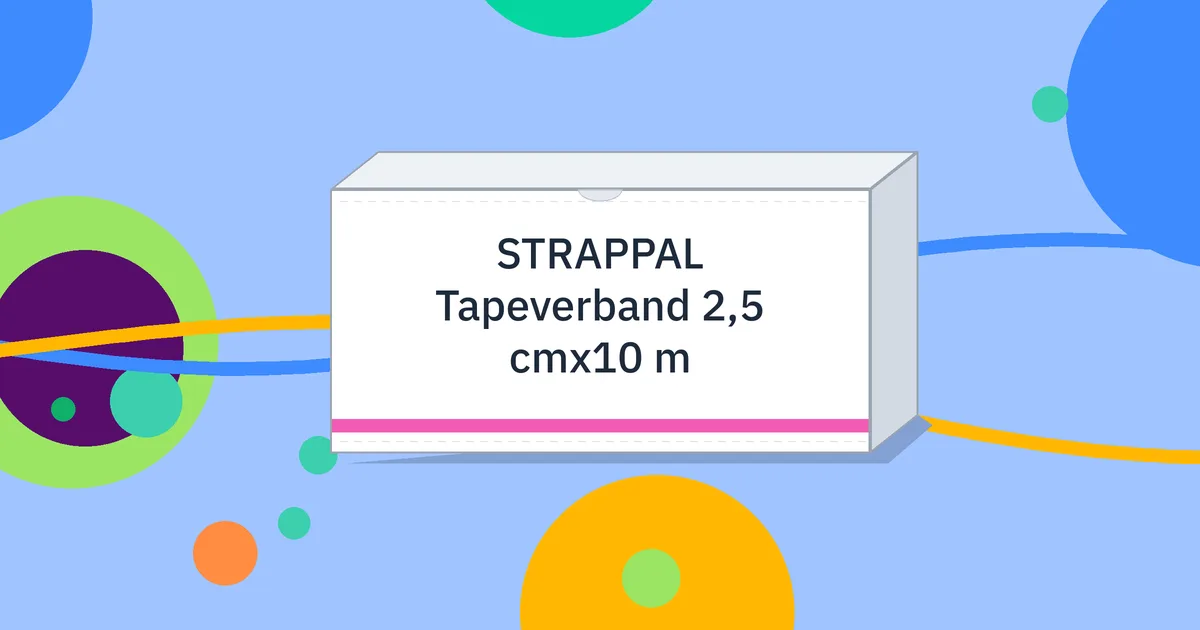 Symbolbild: Packung mit der Aufschrift STRAPPAL Tapeverband 2,5 cmx10 m (PZN 07476993) – Verfügbarkeit und Bezug in Apotheken in Frankfurt am Main