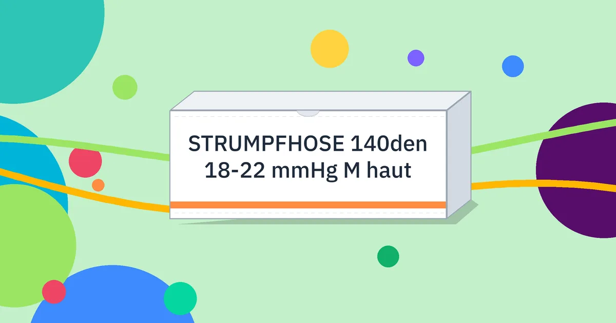 Symbolbild: Packung mit der Aufschrift STRUMPFHOSE 140den 18-22 mmHg M haut (PZN 19072769) – Verfügbarkeit und Bezug in Apotheken in Frankfurt am Main