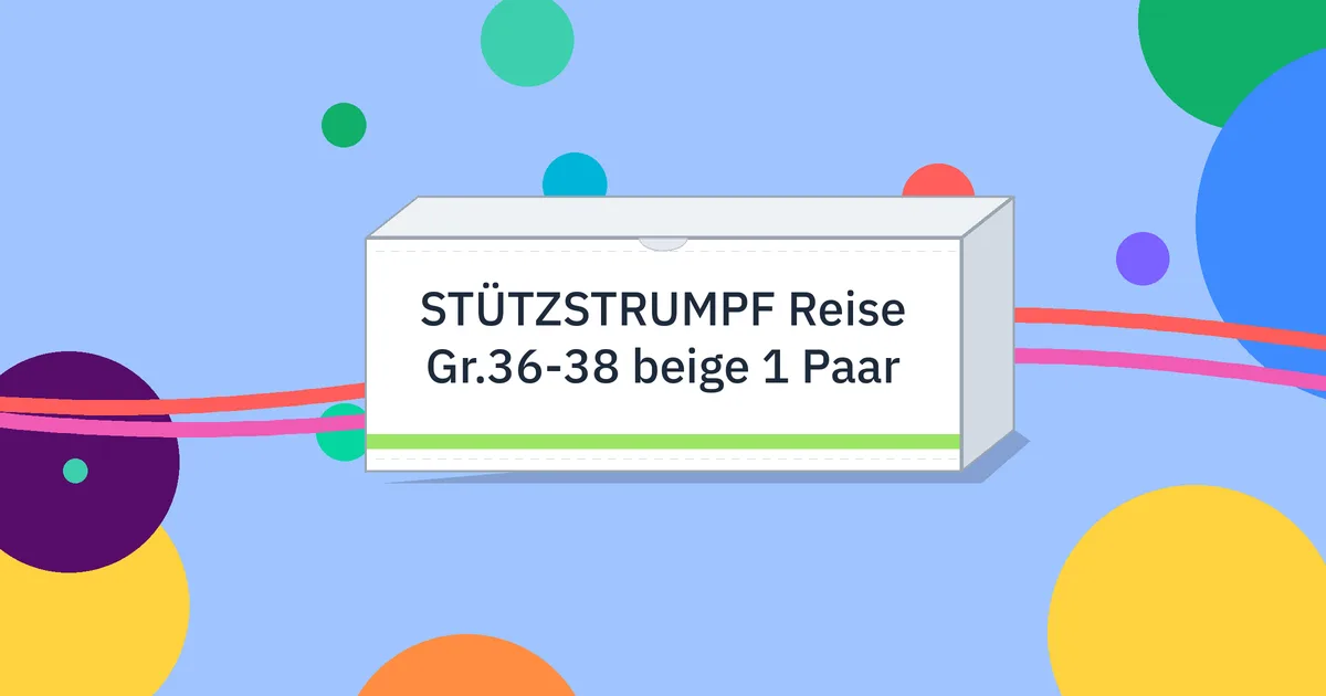 Symbolbild: Packung mit der Aufschrift STÜTZSTRUMPF Reise Gr.36-38 beige 1 Paar (PZN 16515195) – Verfügbarkeit und Bezug in Apotheken in Frankfurt am Main