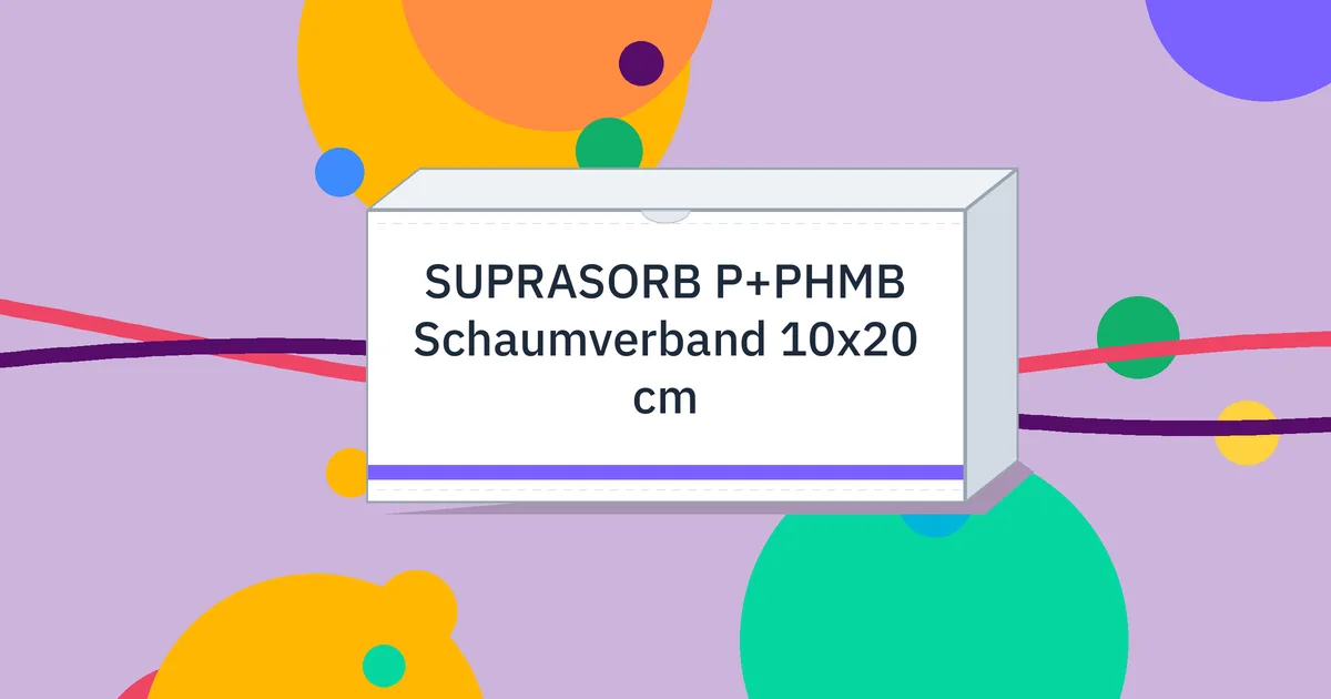 Symbolbild: Packung mit der Aufschrift SUPRASORB P+PHMB Schaumverband 10x20 cm (PZN 10045073) – Verfügbarkeit und Bezug in Apotheken in Frankfurt am Main