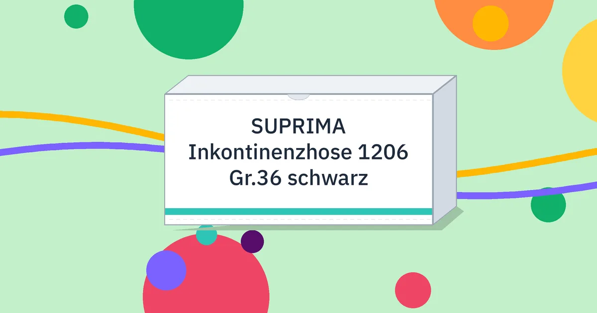Symbolbild: Packung mit der Aufschrift SUPRIMA Inkontinenzhose 1206 Gr.36 schwarz (PZN 01514149) – Verfügbarkeit und Bezug in Apotheken in Frankfurt am Main