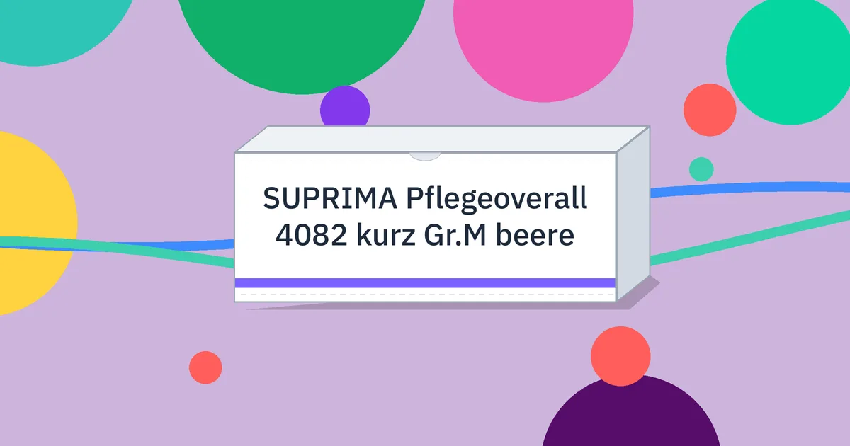 Symbolbild: Packung mit der Aufschrift SUPRIMA Pflegeoverall 4082 kurz Gr.M beere (PZN 11659920) – Verfügbarkeit und Bezug in Apotheken in Frankfurt am Main