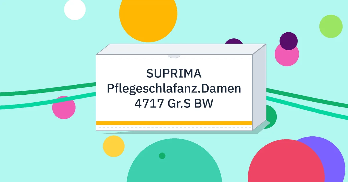 Symbolbild: Packung mit der Aufschrift SUPRIMA Pflegeschlafanz.Damen 4717 Gr.S BW (PZN 16321752) – Verfügbarkeit und Bezug in Apotheken in Frankfurt am Main