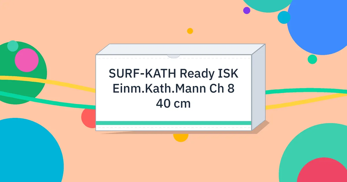 Symbolbild: Packung mit der Aufschrift SURF-KATH Ready ISK Einm.Kath.Mann Ch 8 40 cm (PZN 20916095) – Verfügbarkeit und Bezug in Apotheken in Frankfurt am Main