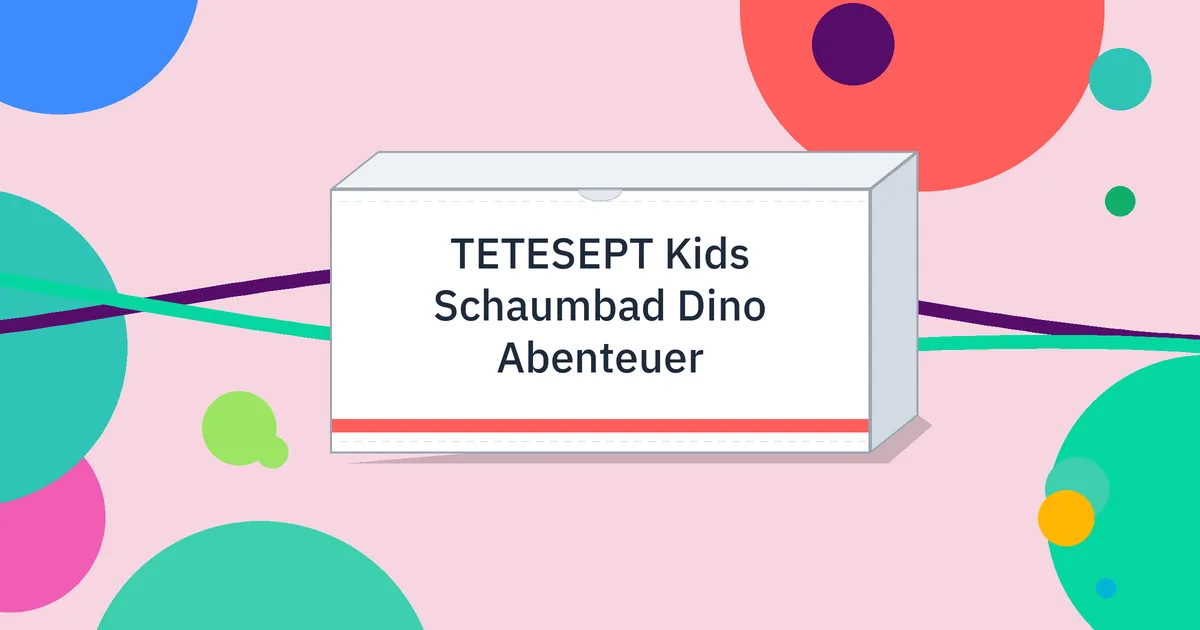 Symbolbild: Packung mit der Aufschrift TETESEPT Kids Schaumbad Dino Abenteuer (PZN 18256639) – Verfügbarkeit und Bezug in Apotheken in Frankfurt am Main