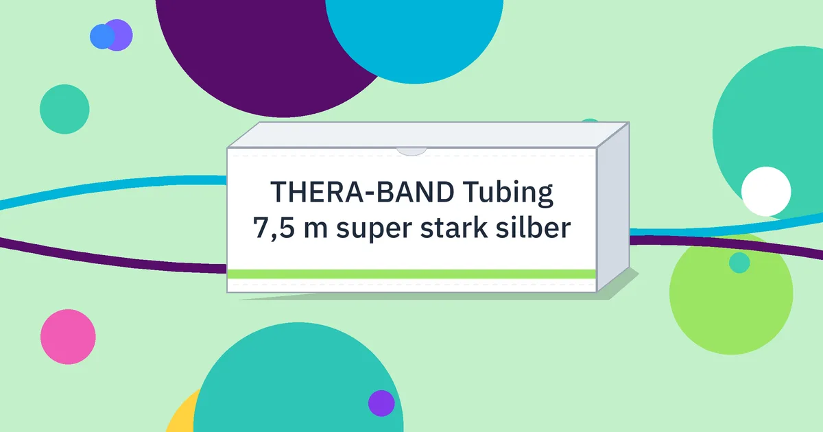 Symbolbild: Packung mit der Aufschrift THERA-BAND Tubing 7,5 m super stark silber (PZN 00420676) – Verfügbarkeit und Bezug in Apotheken in Frankfurt am Main