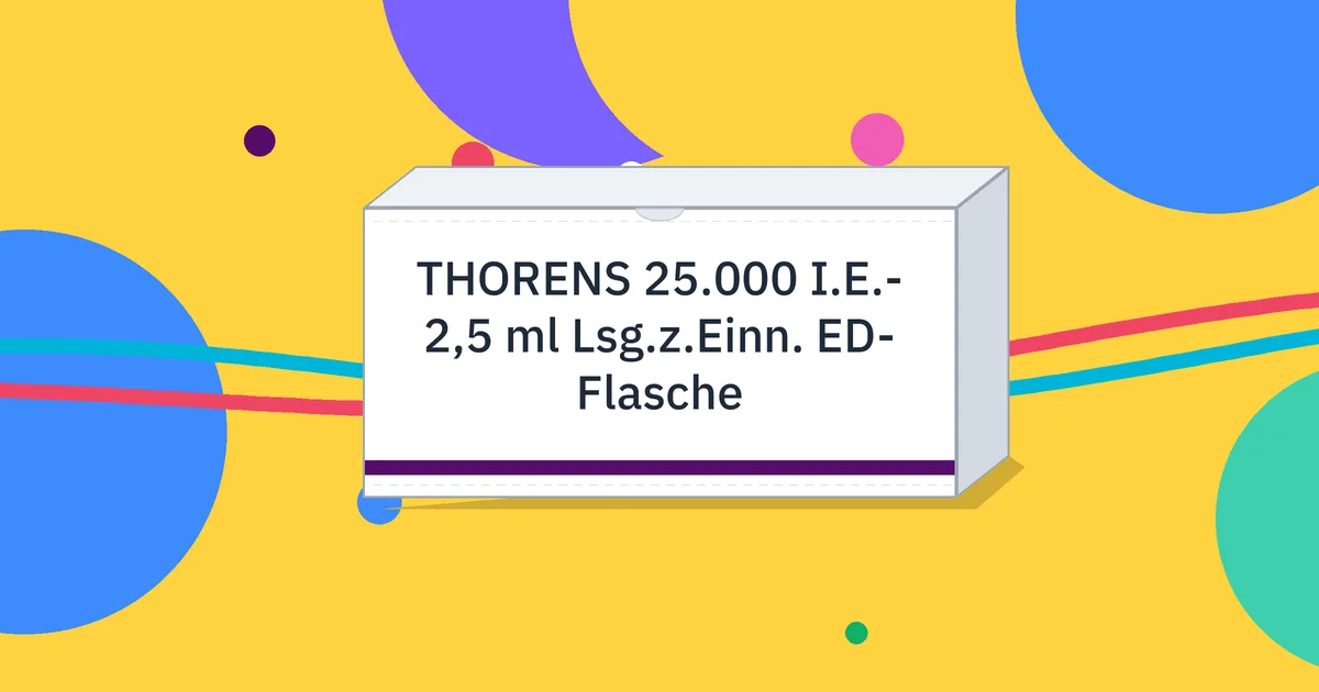 Symbolbild: Packung mit der Aufschrift THORENS 25.000 I.E.-2,5 ml Lsg.z.Einn. ED-Flasche (PZN 19621437) – Verfügbarkeit und Bezug in Apotheken in Frankfurt am Main