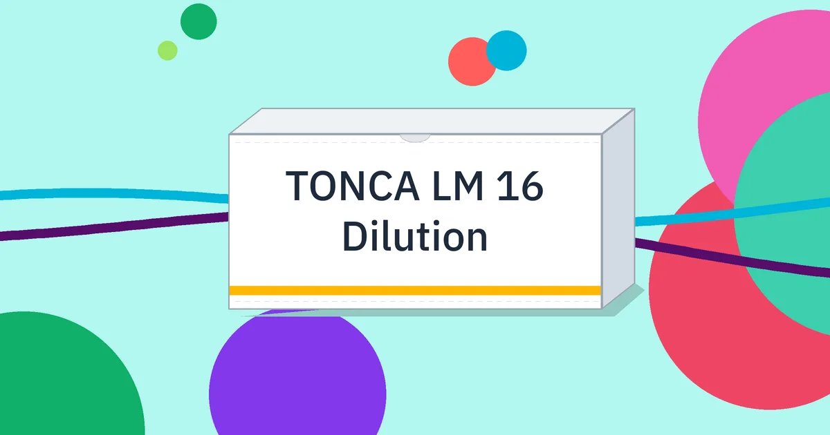 Symbolbild: Packung mit der Aufschrift TONCA LM 16 Dilution (PZN 13225321) – Verfügbarkeit und Bezug in Apotheken in Frankfurt am Main