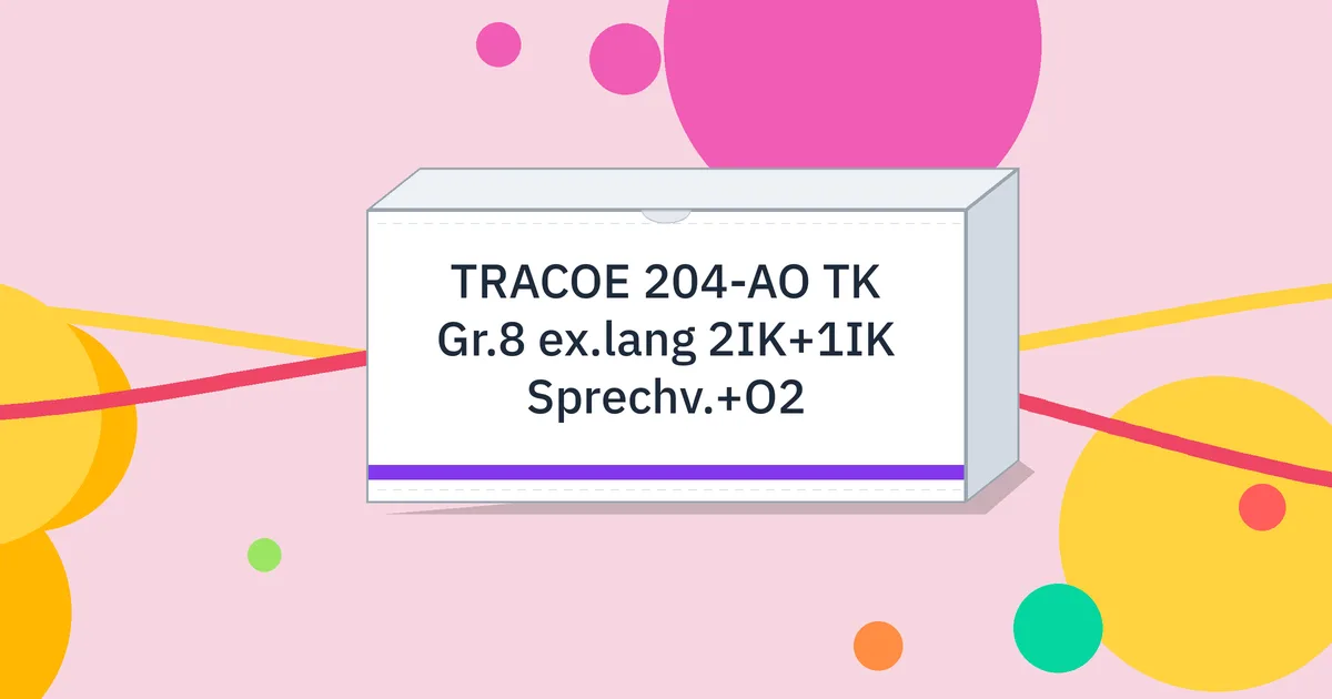 Symbolbild: Packung mit der Aufschrift TRACOE 204-AO TK Gr.8 ex.lang 2IK+1IK Sprechv.+O2 (PZN 17274121) – Verfügbarkeit und Bezug in Apotheken in Frankfurt am Main