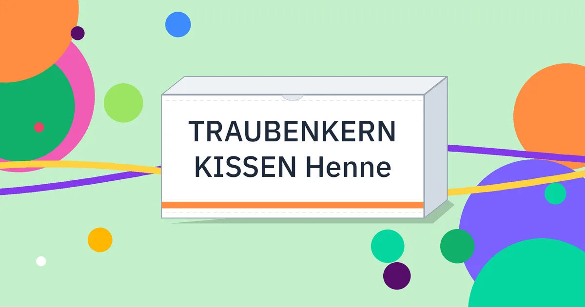 Symbolbild: Packung mit der Aufschrift TRAUBENKERN KISSEN Henne (PZN 16511636) – Verfügbarkeit und Bezug in Apotheken in Frankfurt am Main