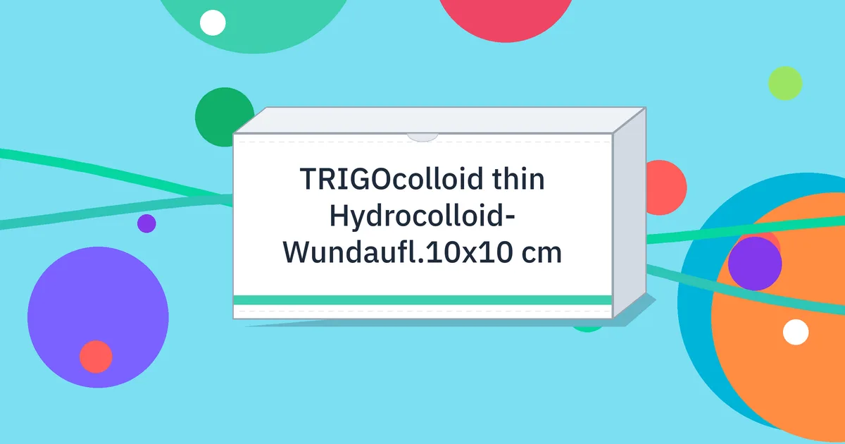 Symbolbild: Packung mit der Aufschrift TRIGOcolloid thin Hydrocolloid-Wundaufl.10x10 cm (PZN 20342381) – Verfügbarkeit und Bezug in Apotheken in Frankfurt am Main
