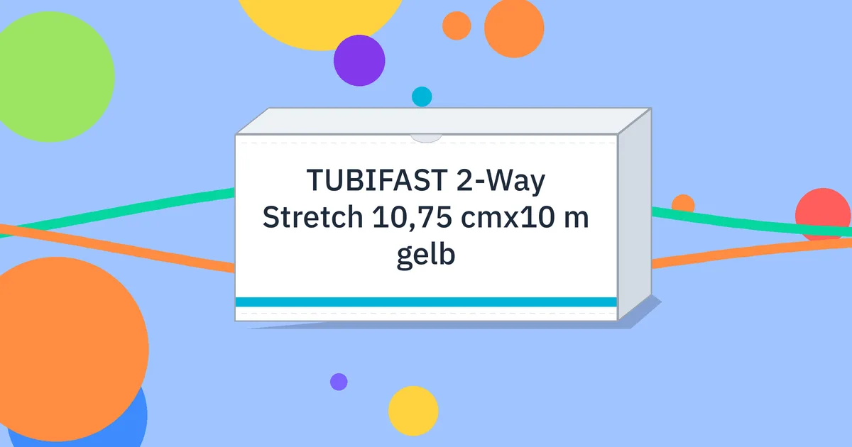 Symbolbild: Packung mit der Aufschrift TUBIFAST 2-Way Stretch 10,75 cmx10 m gelb (PZN 19963534) – Verfügbarkeit und Bezug in Apotheken in Frankfurt am Main