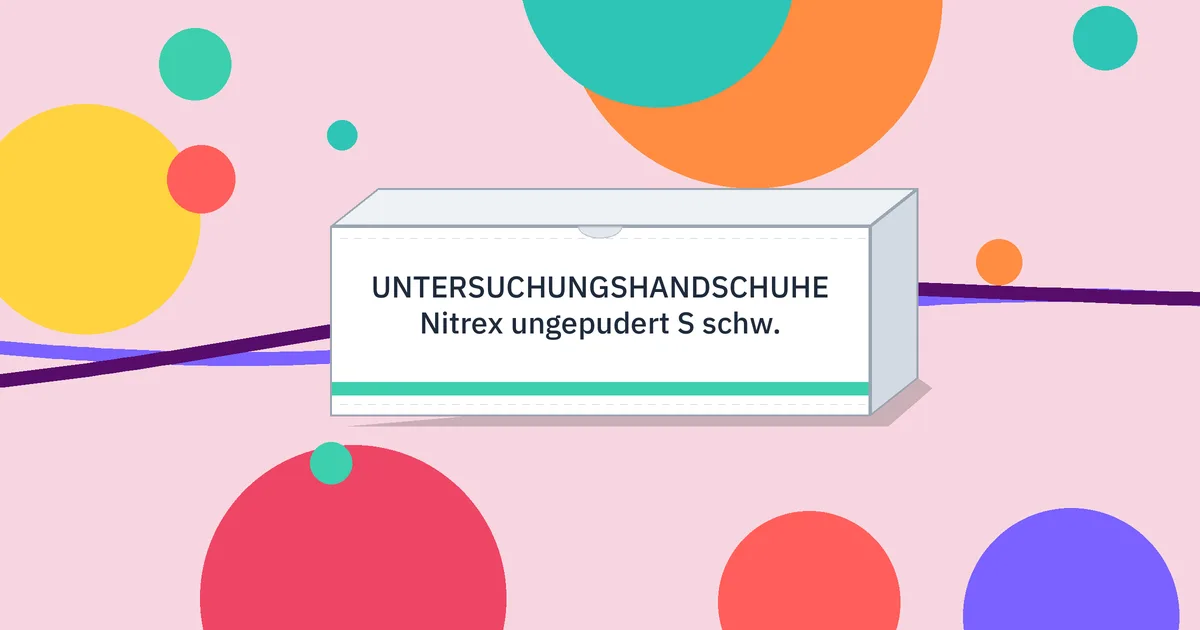 Symbolbild: Packung mit der Aufschrift UNTERSUCHUNGSHANDSCHUHE Nitrex ungepudert S schw. (PZN 16536091) – Verfügbarkeit und Bezug in Apotheken in Frankfurt am Main