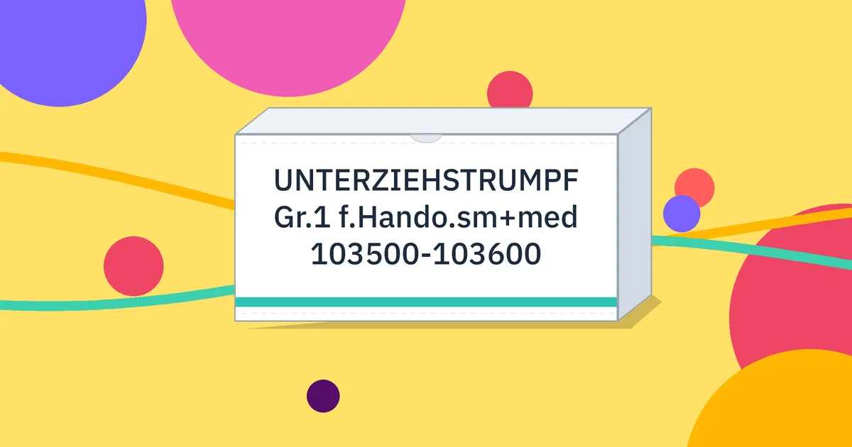 Symbolbild: Packung mit der Aufschrift UNTERZIEHSTRUMPF Gr.1 f.Hando.sm+med 103500-103600 (PZN 11013804) – Verfügbarkeit und Bezug in Apotheken in Frankfurt am Main