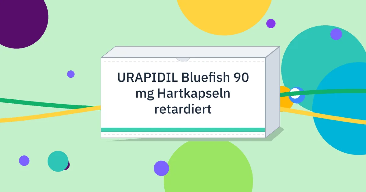 Symbolbild: Packung mit der Aufschrift URAPIDIL Bluefish 90 mg Hartkapseln retardiert (PZN 16779072) – Verfügbarkeit und Bezug in Apotheken in Frankfurt am Main