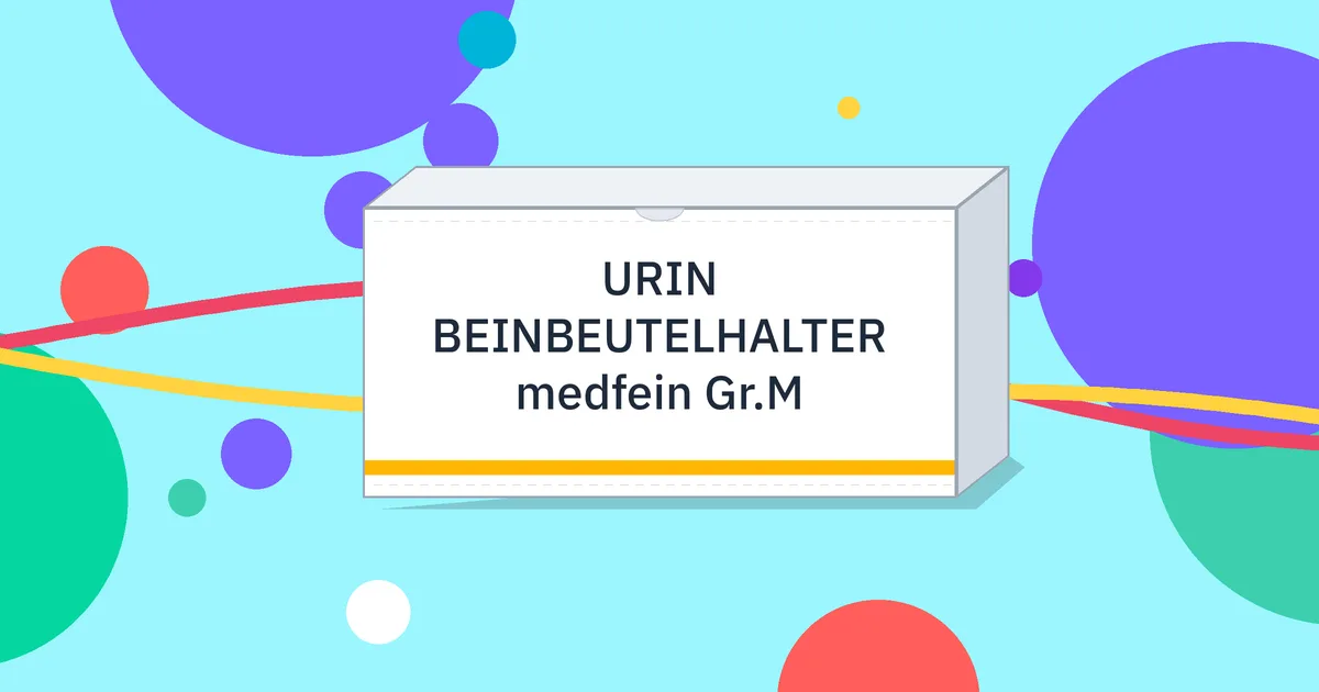 Symbolbild: Packung mit der Aufschrift URIN BEINBEUTELHALTER medfein Gr.M (PZN 13747172) – Verfügbarkeit und Bezug in Apotheken in Frankfurt am Main