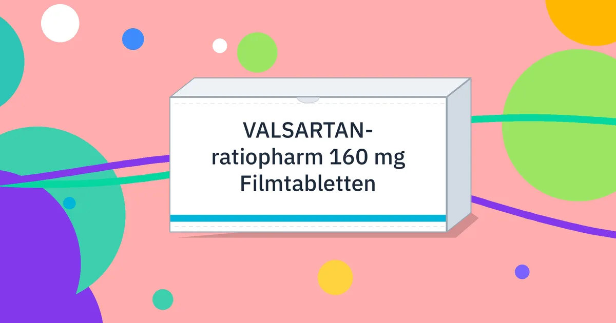 Symbolbild: Packung mit der Aufschrift VALSARTAN-ratiopharm 160 mg Filmtabletten (PZN 06906374) – Verfügbarkeit und Bezug in Apotheken in Frankfurt am Main