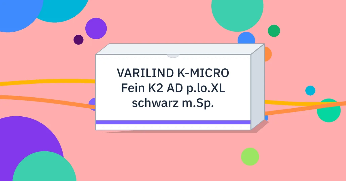 Symbolbild: Packung mit der Aufschrift VARILIND K-MICRO Fein K2 AD p.lo.XL schwarz m.Sp. (PZN 20559086) – Verfügbarkeit und Bezug in Apotheken in Frankfurt am Main