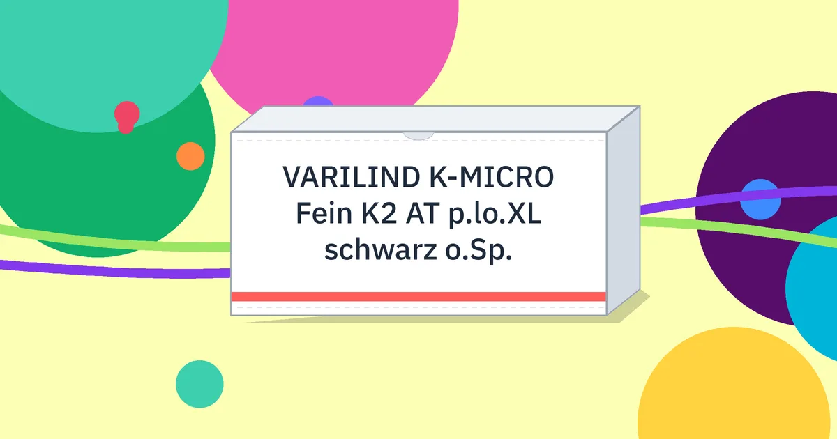 Symbolbild: Packung mit der Aufschrift VARILIND K-MICRO Fein K2 AT p.lo.XL schwarz o.Sp. (PZN 20618392) – Verfügbarkeit und Bezug in Apotheken in Frankfurt am Main