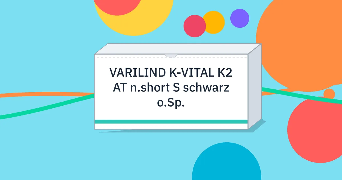 Symbolbild: Packung mit der Aufschrift VARILIND K-VITAL K2 AT n.short S schwarz o.Sp. (PZN 20562088) – Verfügbarkeit und Bezug in Apotheken in Frankfurt am Main