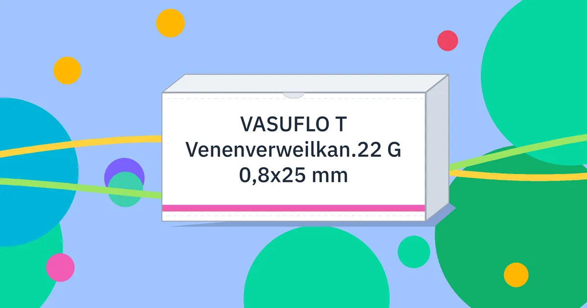 Symbolbild: Packung mit der Aufschrift VASUFLO T Venenverweilkan.22 G 0,8x25 mm (PZN 00270260) – Verfügbarkeit und Bezug in Apotheken in Frankfurt am Main