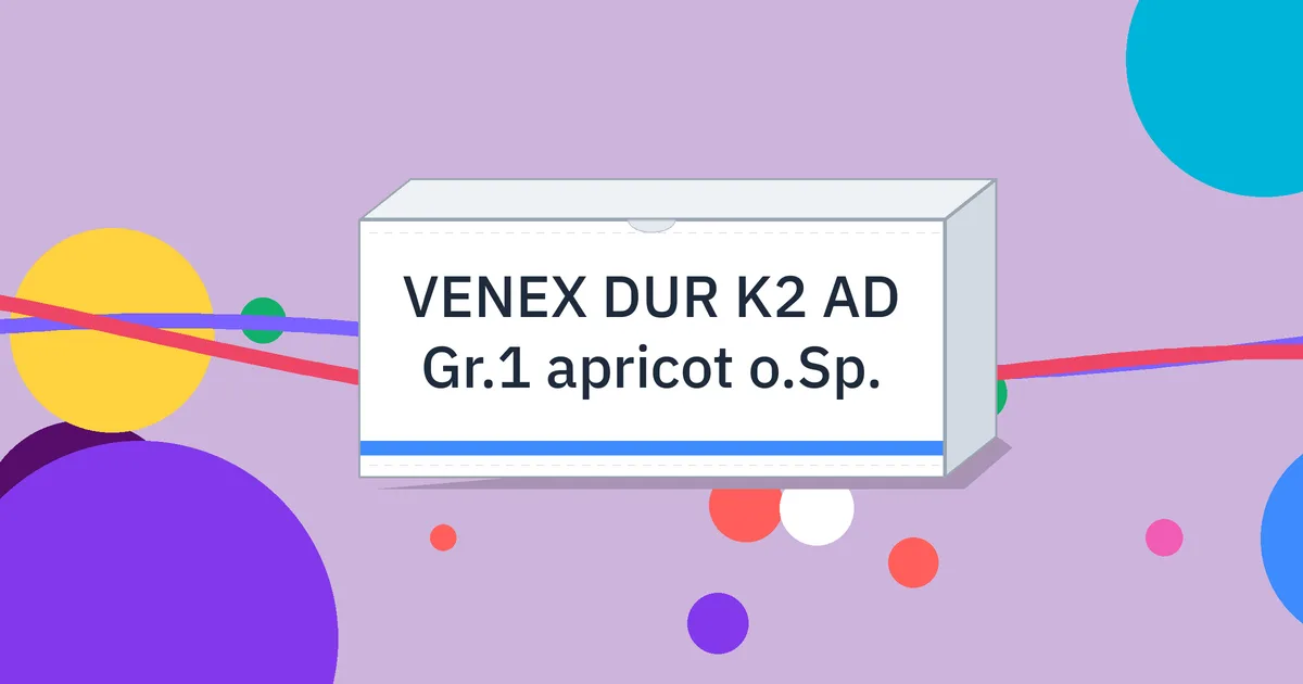 Symbolbild: Packung mit der Aufschrift VENEX DUR K2 AD Gr.1 apricot o.Sp. (PZN 03211370) – Verfügbarkeit und Bezug in Apotheken in Frankfurt am Main