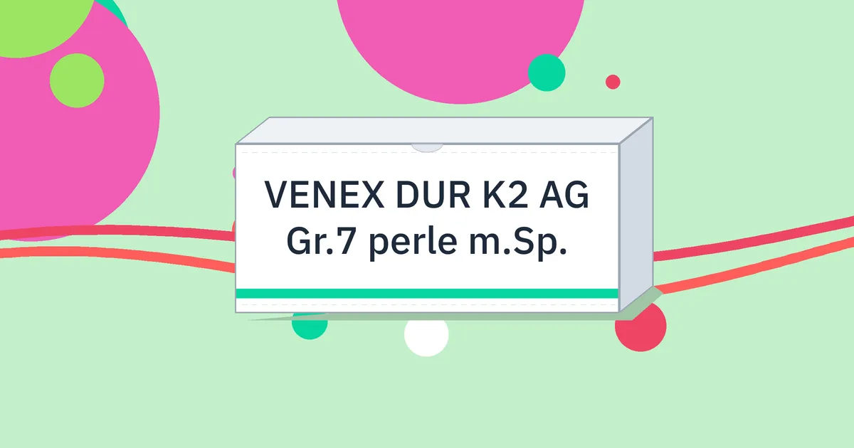 Symbolbild: Packung mit der Aufschrift VENEX DUR K2 AG Gr.7 perle m.Sp. (PZN 03213601) – Verfügbarkeit und Bezug in Apotheken in Frankfurt am Main
