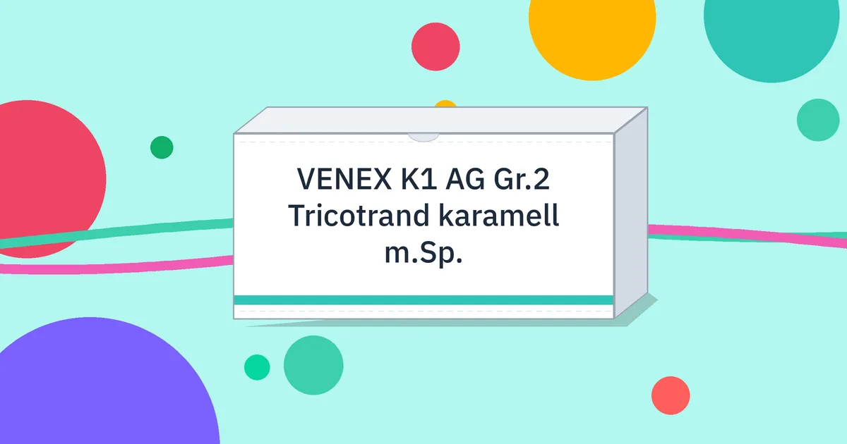 Symbolbild: Packung mit der Aufschrift VENEX K1 AG Gr.2 Tricotrand karamell m.Sp. (PZN 13762622) – Verfügbarkeit und Bezug in Apotheken in Frankfurt am Main