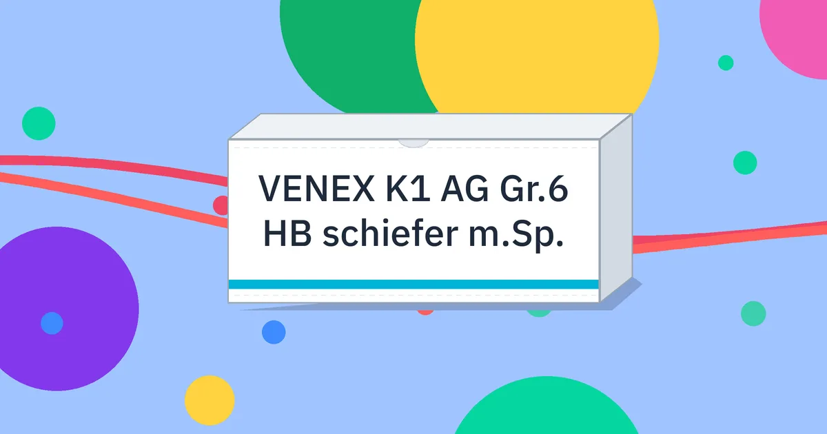 Symbolbild: Packung mit der Aufschrift VENEX K1 AG Gr.6 HB schiefer m.Sp. (PZN 03191874) – Verfügbarkeit und Bezug in Apotheken in Frankfurt am Main