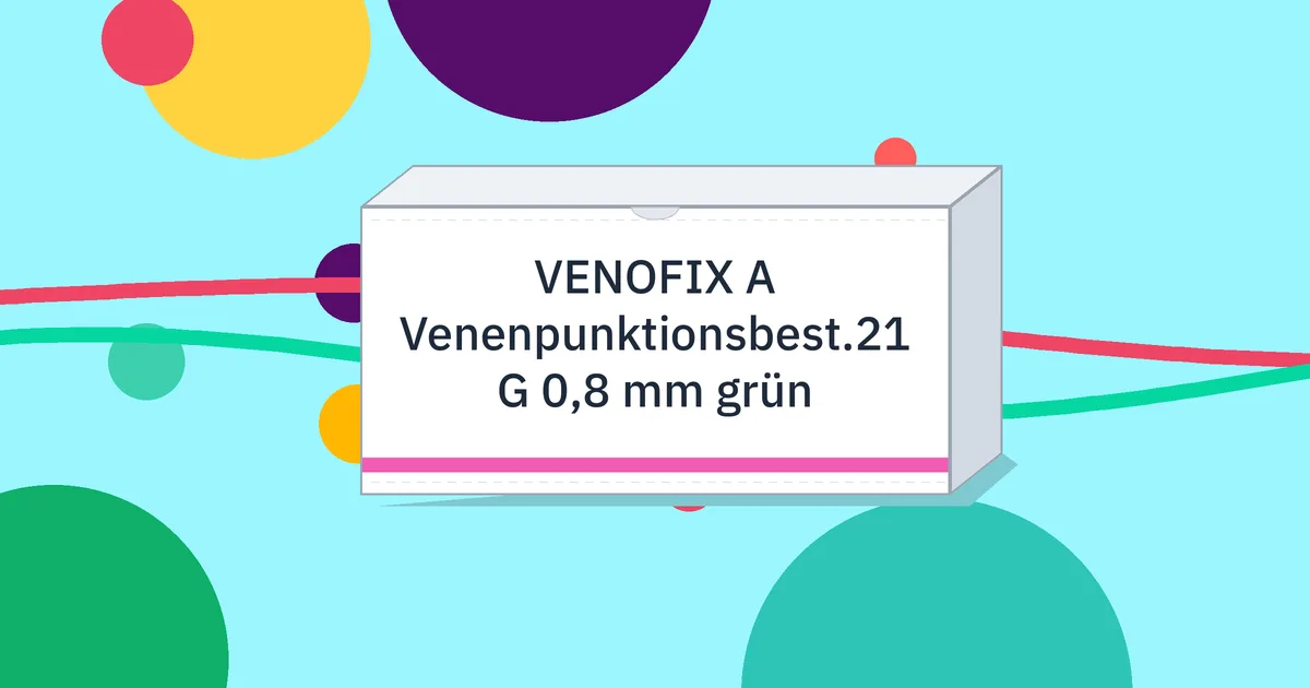 Symbolbild: Packung mit der Aufschrift VENOFIX A Venenpunktionsbest.21 G 0,8 mm grün (PZN 06837348) – Verfügbarkeit und Bezug in Apotheken in Frankfurt am Main