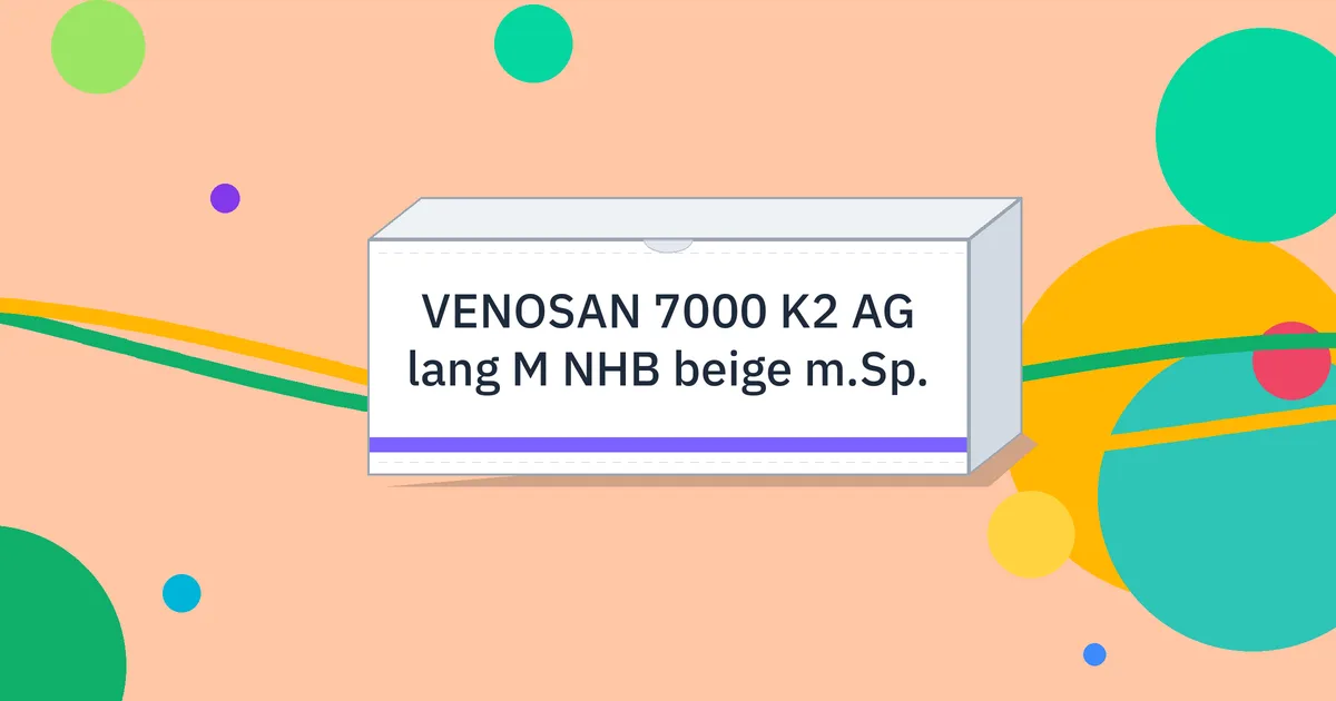 Symbolbild: Packung mit der Aufschrift VENOSAN 7000 K2 AG lang M NHB beige m.Sp. (PZN 14434788) – Verfügbarkeit und Bezug in Apotheken in Frankfurt am Main