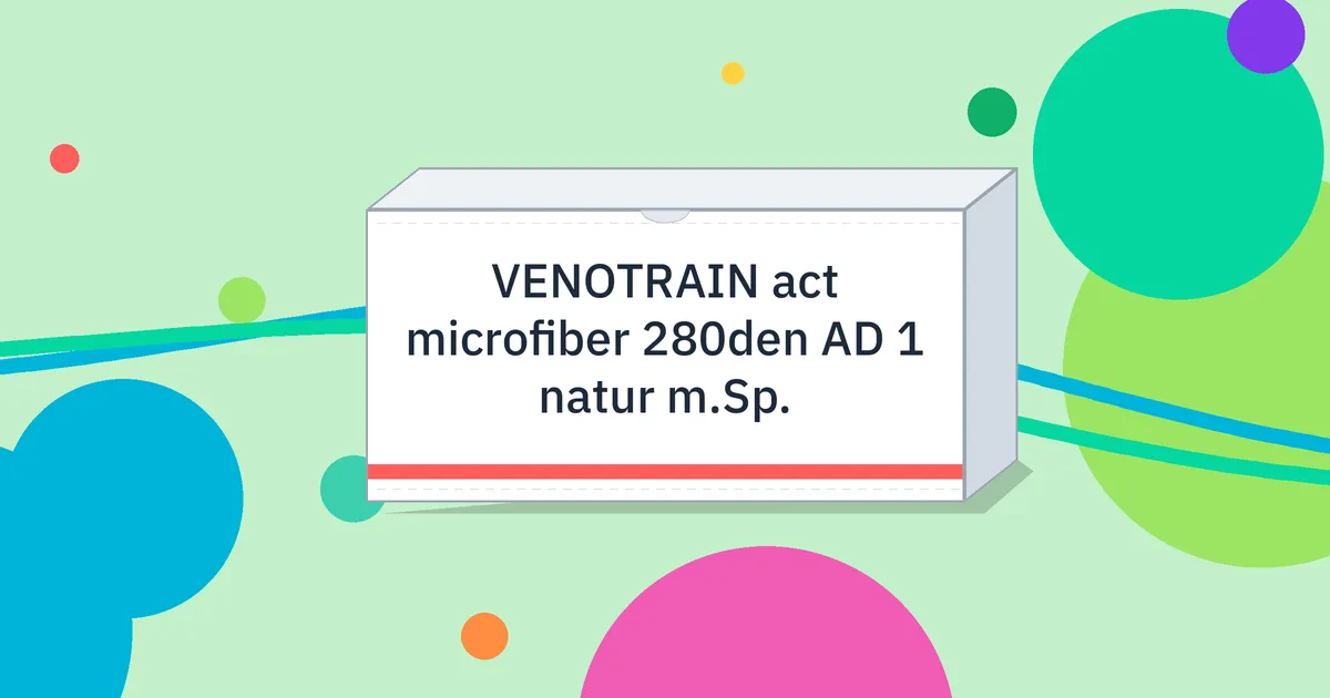 Symbolbild: Packung mit der Aufschrift VENOTRAIN act microfiber 280den AD 1 natur m.Sp. (PZN 16209357) – Verfügbarkeit und Bezug in Apotheken in Frankfurt am Main