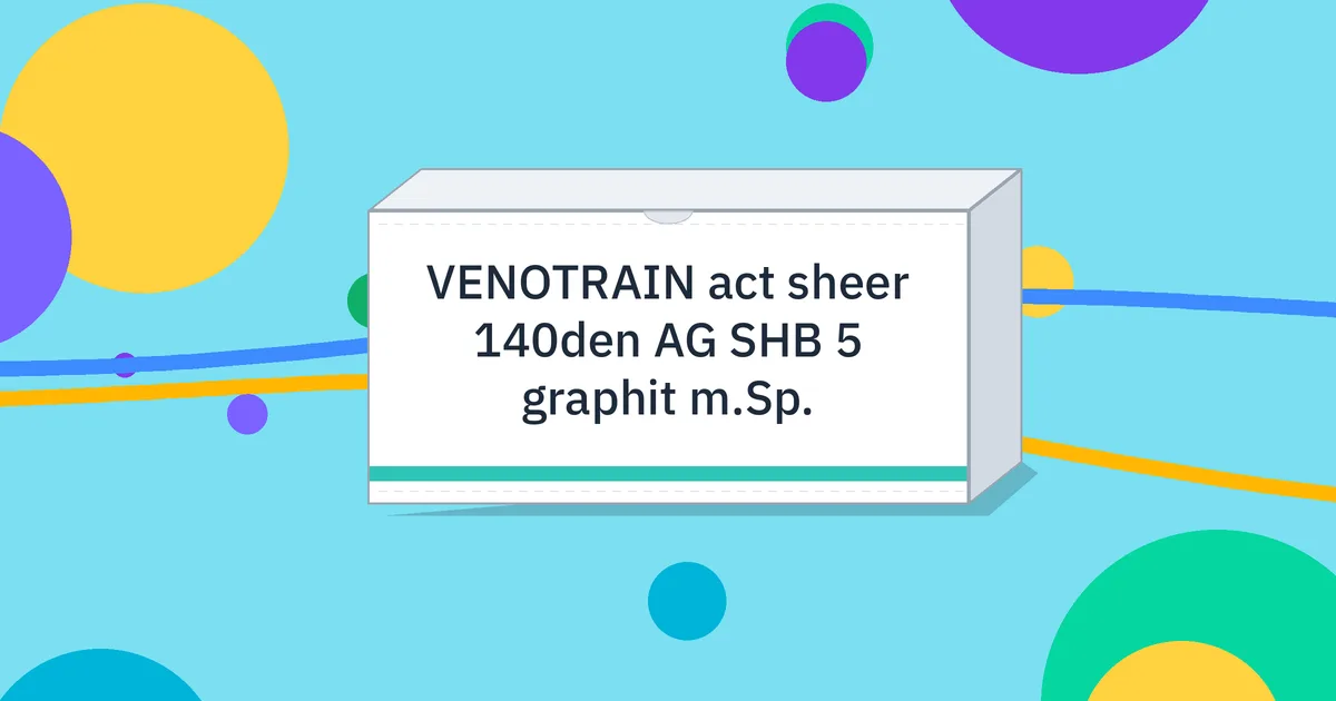 Symbolbild: Packung mit der Aufschrift VENOTRAIN act sheer 140den AG SHB 5 graphit m.Sp. (PZN 16208441) – Verfügbarkeit und Bezug in Apotheken in Frankfurt am Main