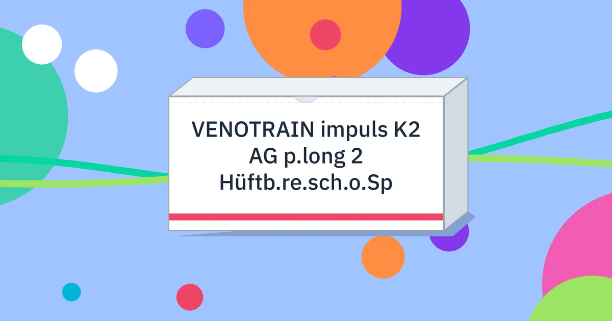 Symbolbild: Packung mit der Aufschrift VENOTRAIN impuls K2 AG p.long 2 Hüftb.re.sch.o.Sp (PZN 10293428) – Verfügbarkeit und Bezug in Apotheken in Frankfurt am Main