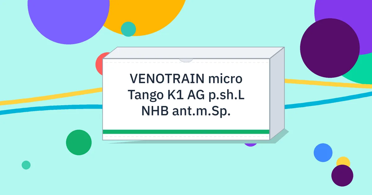 Symbolbild: Packung mit der Aufschrift VENOTRAIN micro Tango K1 AG p.sh.L NHB ant.m.Sp. (PZN 17766189) – Verfügbarkeit und Bezug in Apotheken in Frankfurt am Main