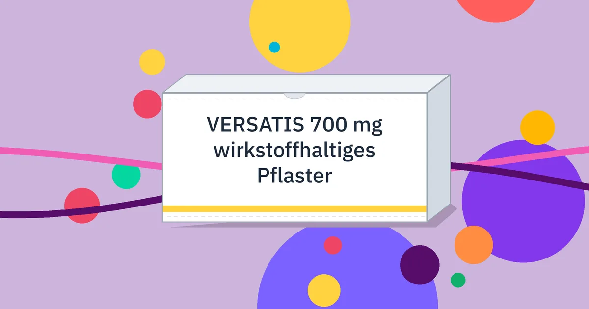 Symbolbild: Packung mit der Aufschrift VERSATIS 700 mg wirkstoffhaltiges Pflaster (PZN 15631580) – Verfügbarkeit und Bezug in Apotheken in Frankfurt am Main