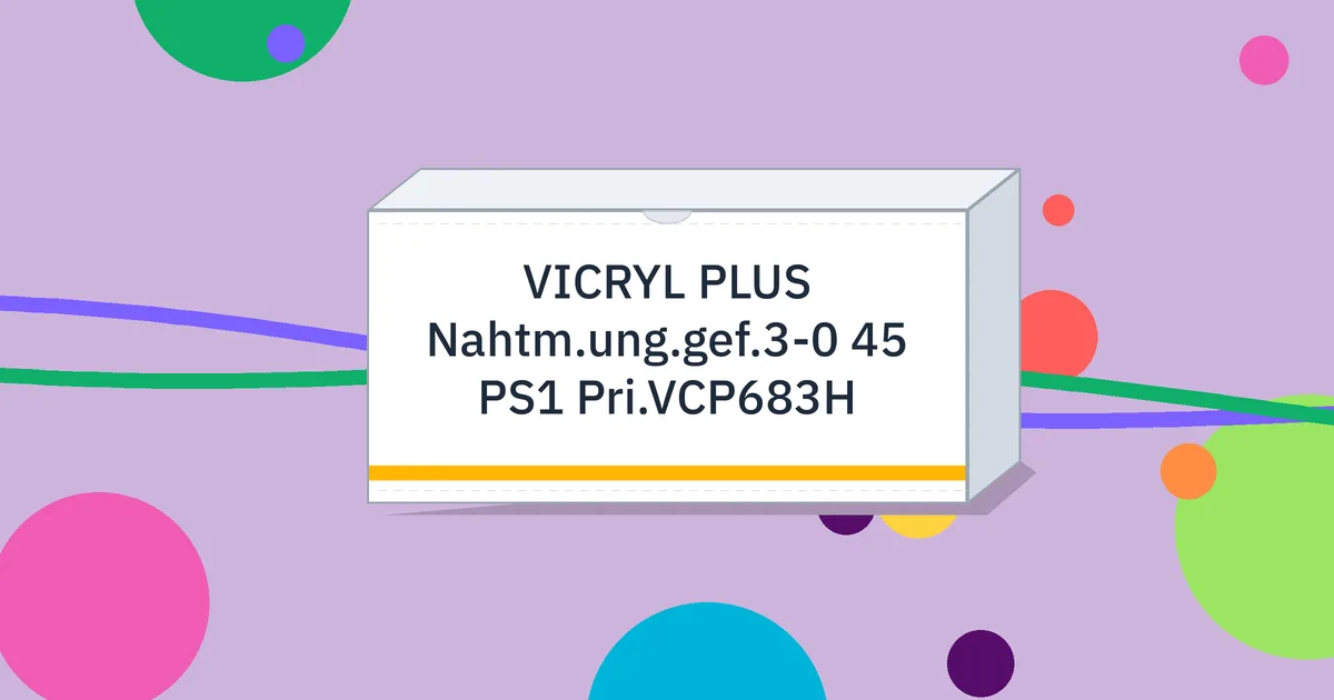 Symbolbild: Packung mit der Aufschrift VICRYL PLUS Nahtm.ung.gef.3-0 45 PS1 Pri.VCP683H (PZN 20390492) – Verfügbarkeit und Bezug in Apotheken in Frankfurt am Main