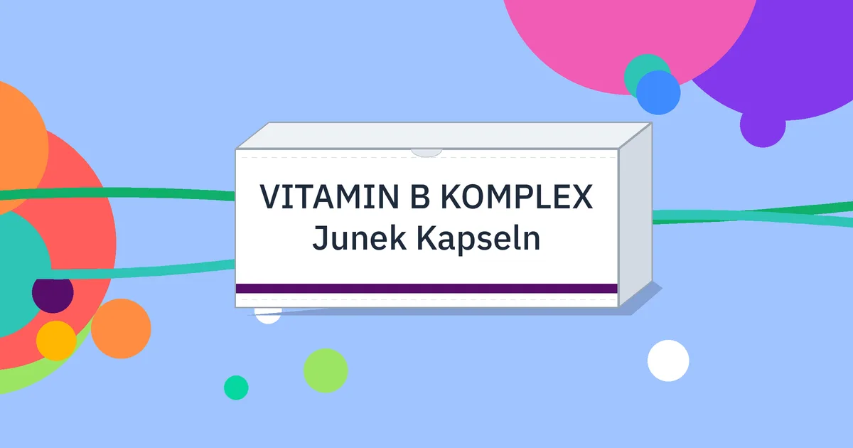Symbolbild: Packung mit der Aufschrift VITAMIN B KOMPLEX Junek Kapseln (PZN 04132201) – Verfügbarkeit und Bezug in Apotheken in Frankfurt am Main