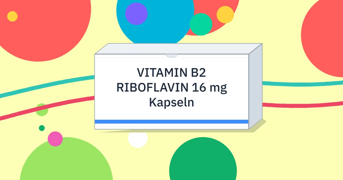 Symbolbild: Packung mit der Aufschrift VITAMIN B2 RIBOFLAVIN 16 mg Kapseln (PZN 17192860) – Verfügbarkeit und Bezug in Apotheken in Frankfurt am Main