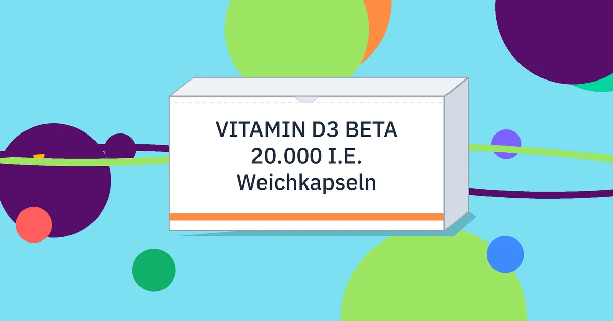 Symbolbild: Packung mit der Aufschrift VITAMIN D3 BETA 20.000 I.E. Weichkapseln (PZN 19181398) – Verfügbarkeit und Bezug in Apotheken in Frankfurt am Main