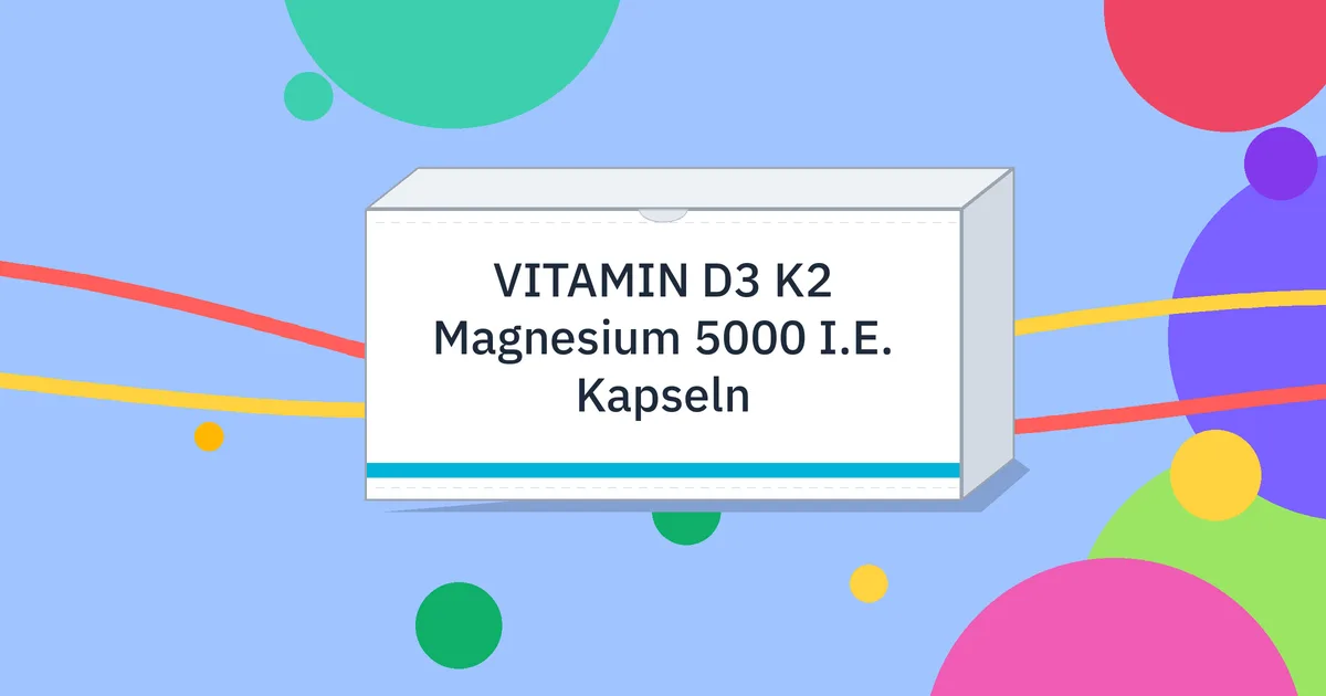 Symbolbild: Packung mit der Aufschrift VITAMIN D3 K2 Magnesium 5000 I.E. Kapseln (PZN 20516912) – Verfügbarkeit und Bezug in Apotheken in Frankfurt am Main
