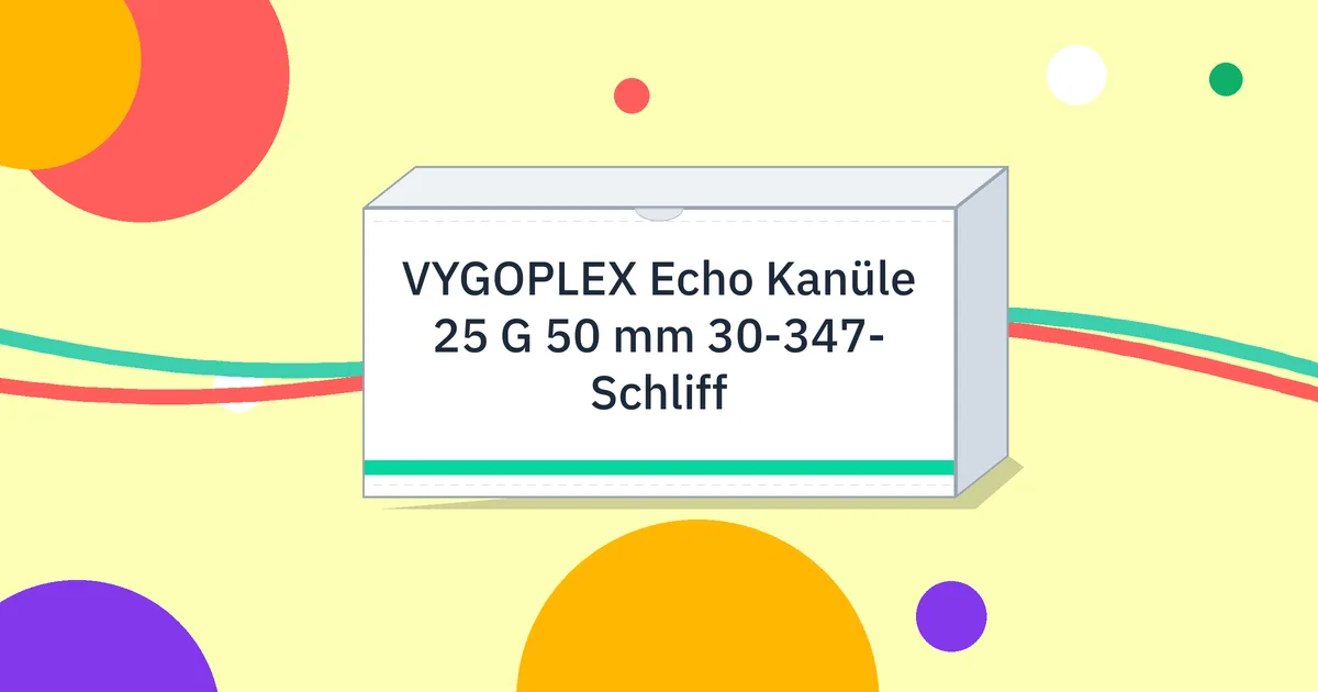 Symbolbild: Packung mit der Aufschrift VYGOPLEX Echo Kanüle 25 G 50 mm 30-347-Schliff (PZN 19817732) – Verfügbarkeit und Bezug in Apotheken in Frankfurt am Main