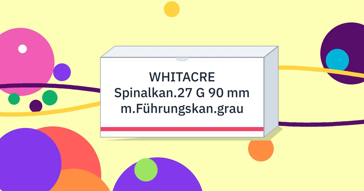Symbolbild: Packung mit der Aufschrift WHITACRE Spinalkan.27 G 90 mm m.Führungskan.grau (PZN 00859900) – Verfügbarkeit und Bezug in Apotheken in Frankfurt am Main